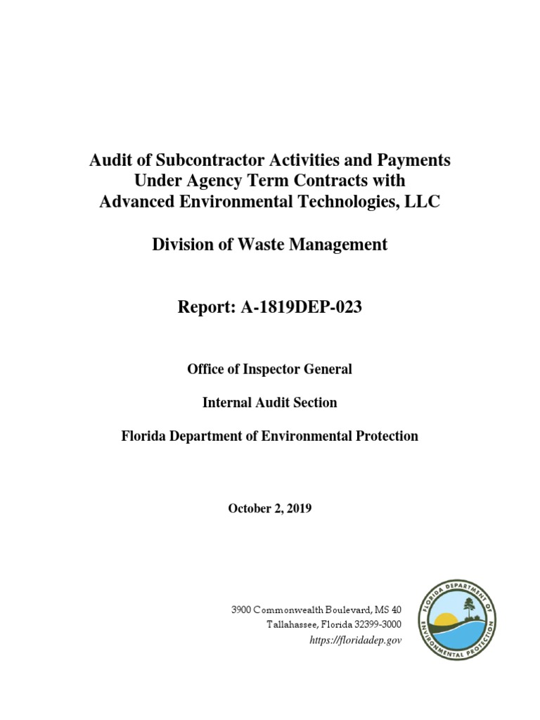 Audit of Subcontractor Activities and Payments (Final Report a-1819DEP ...