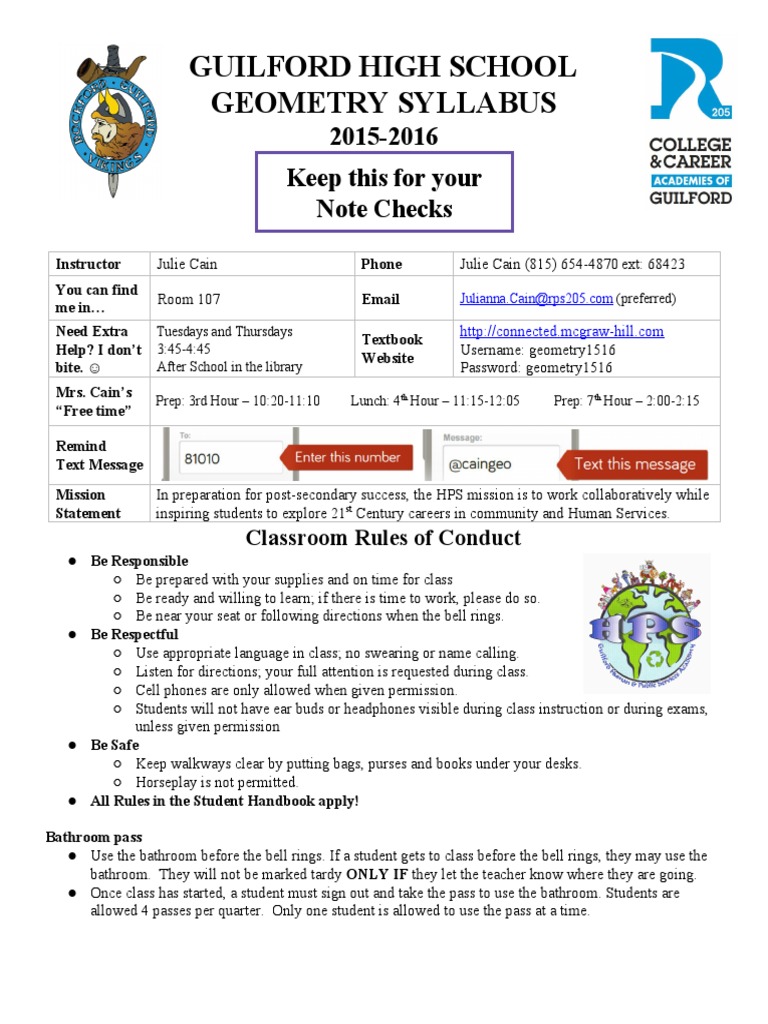 Guilford High School Geometry Syllabus: 2015 2016 Keep This For Your ...