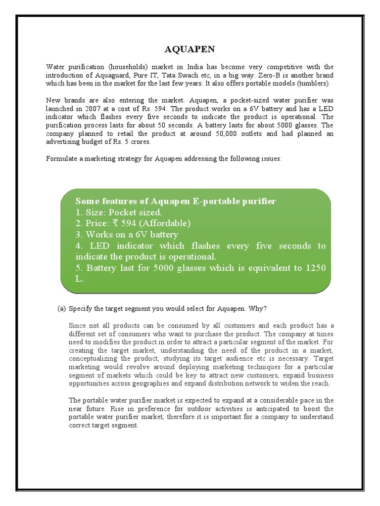 Aquapen: Some Features of Aquapen E-Portable Purifier | PDF | Retail ...
