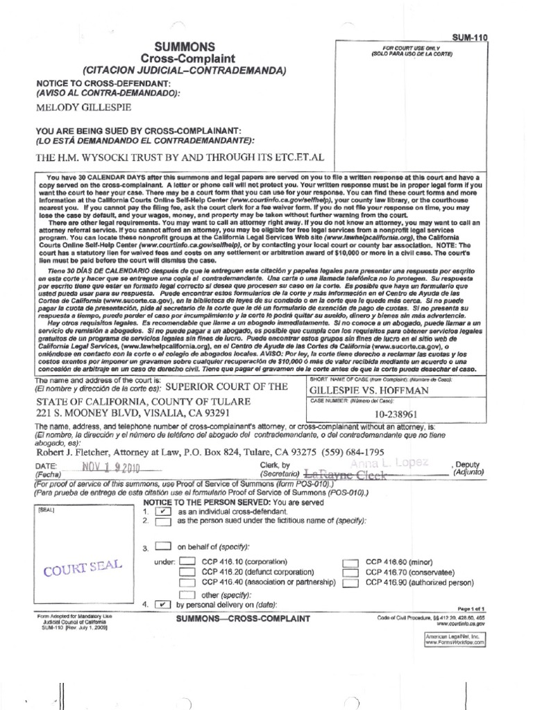 Defendants Cross Complaint | PDF | Summons | Complaint