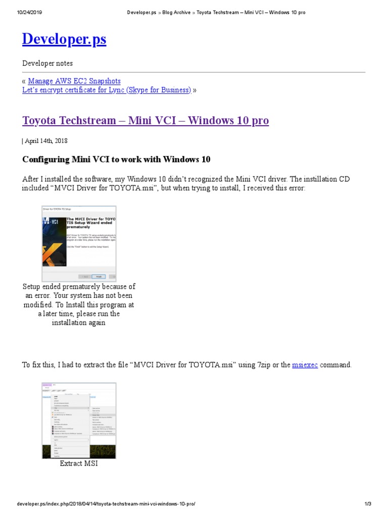 Developer - PS: Toyota Techstream - Mini VCI - Windows 10 Pro | PDF | Windows 10 | Computing ...
