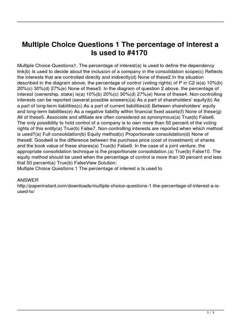 Multiple Choice Questions 1 The Percentage of Interest A Is Used To ...