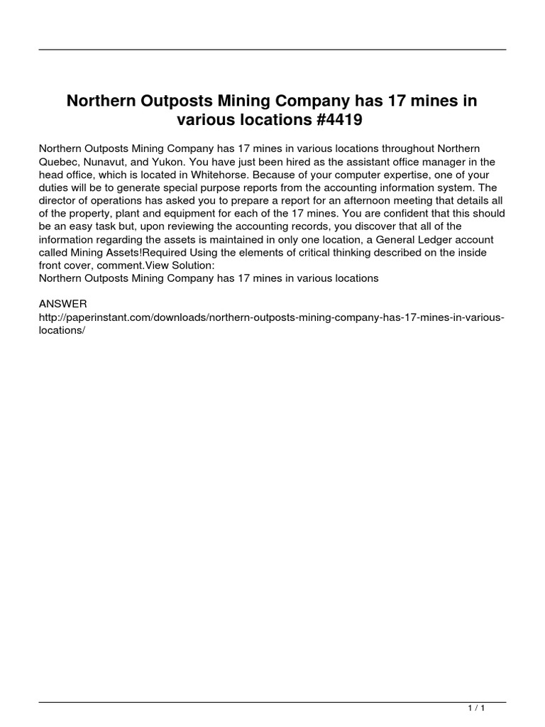 Northern Outposts Mining Company Has 17 Mines in Various Locations | PDF