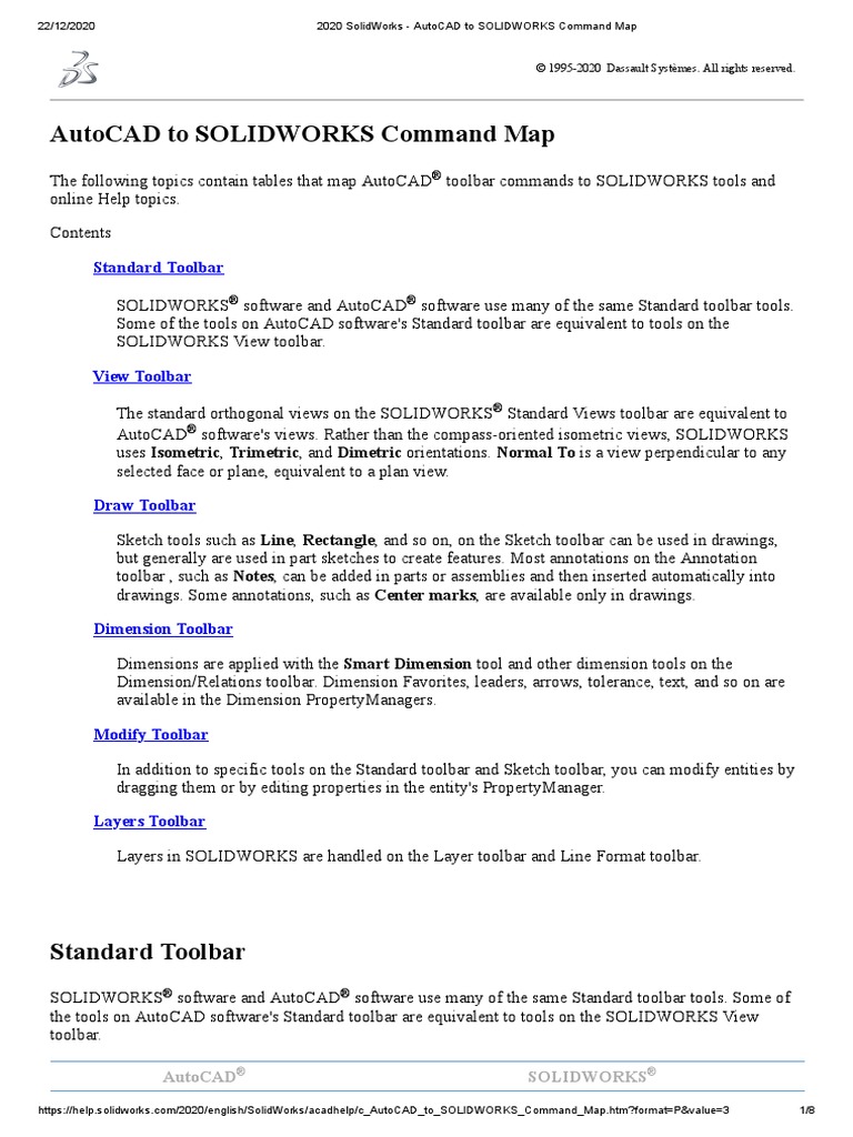 2020 SolidWorks - AutoCAD To SOLIDWORKS Command Map | PDF | Geometry ...
