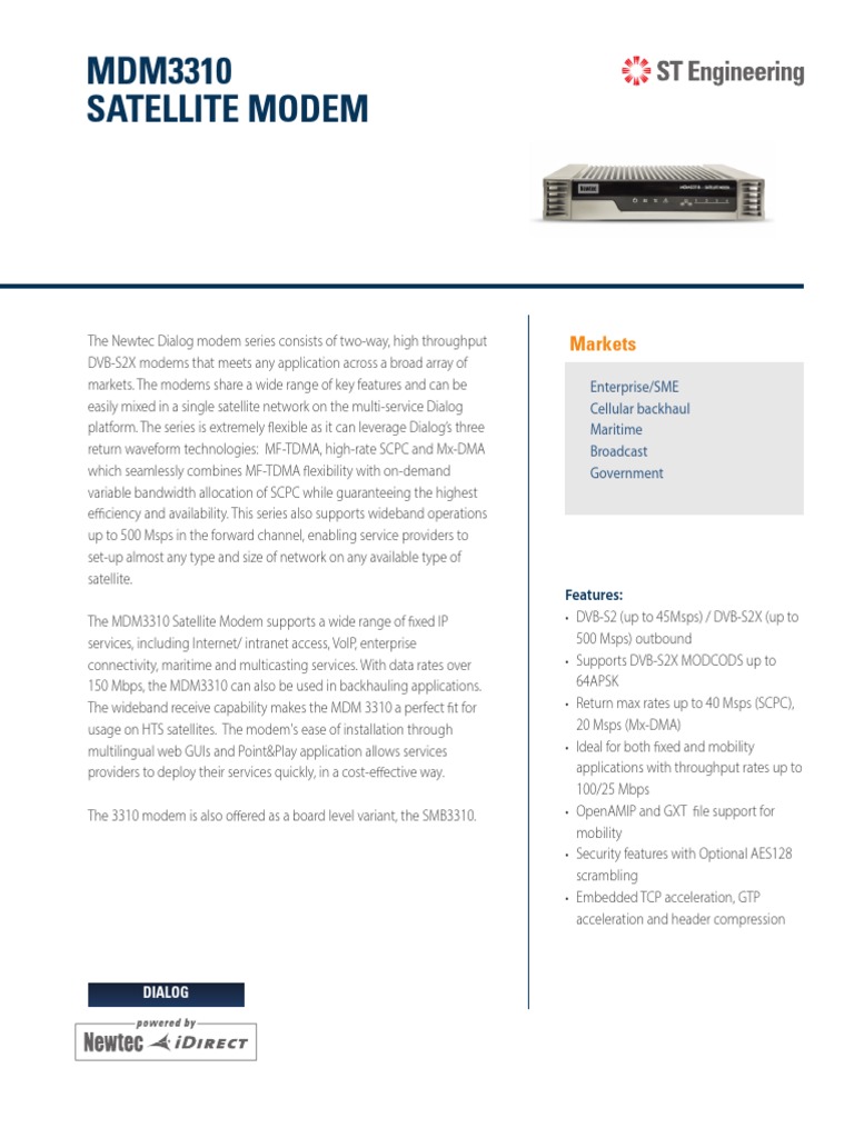 MDM3310 Satellite Modem Features | PDF | Computer Network | Internet ...
