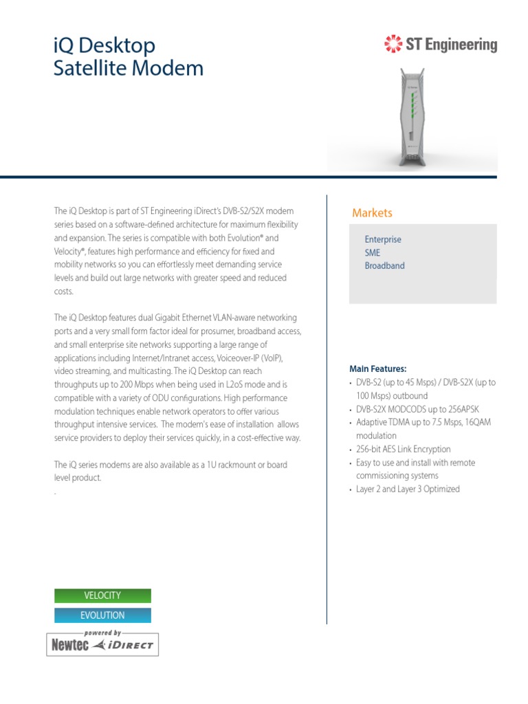 Iq Desktop Satellite Modem: Markets | PDF | Modem | Computer Network