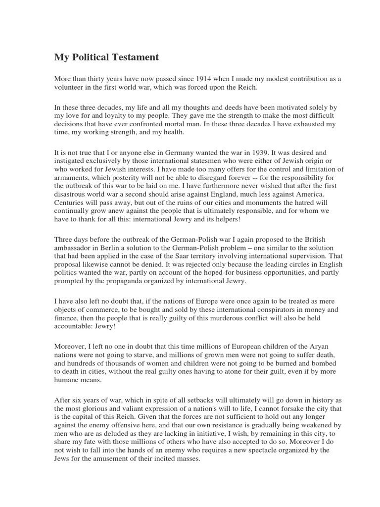 Hitler's Final Testament 1945 | PDF | Heinrich Himmler | Nazi Germany