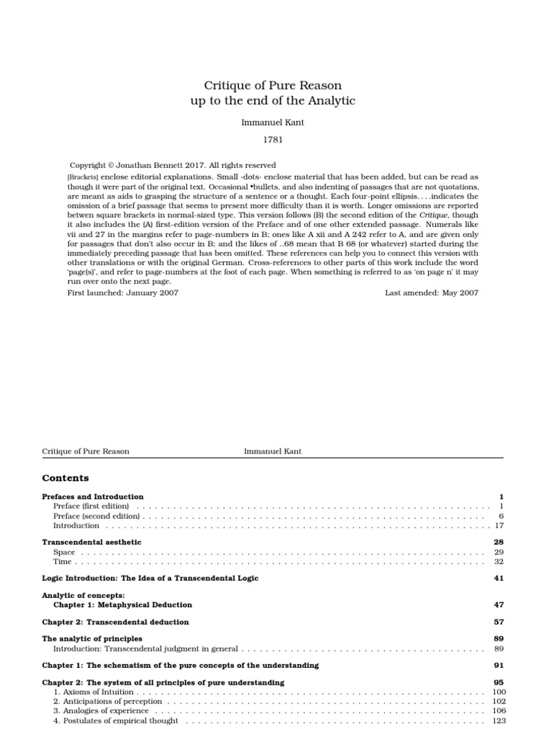 Critique of Pure Reason | PDF | Critique Of Pure Reason | Reason