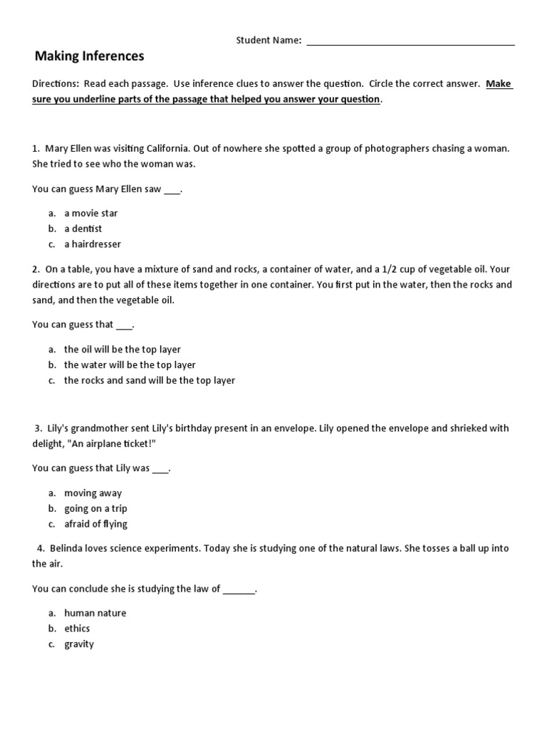 Making Inference 4 (Grade 6) | PDF