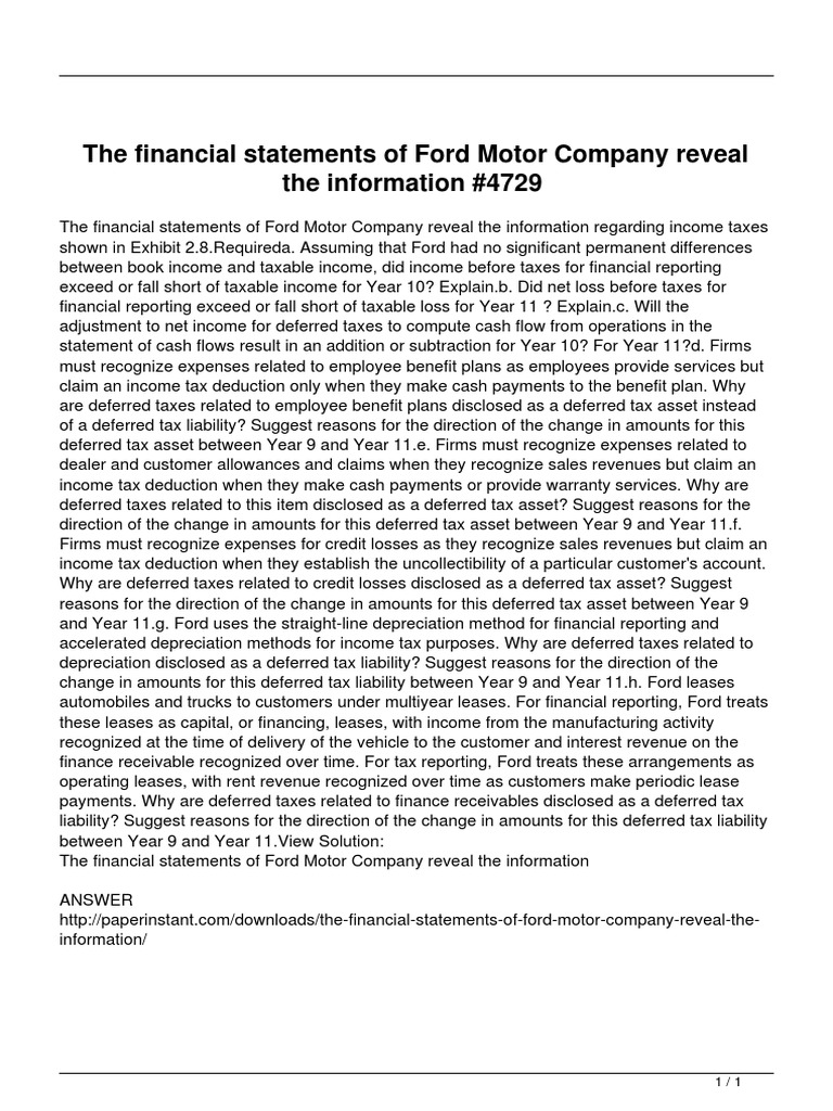 The Financial Statements of Ford Motor Company Reveal The Information ...