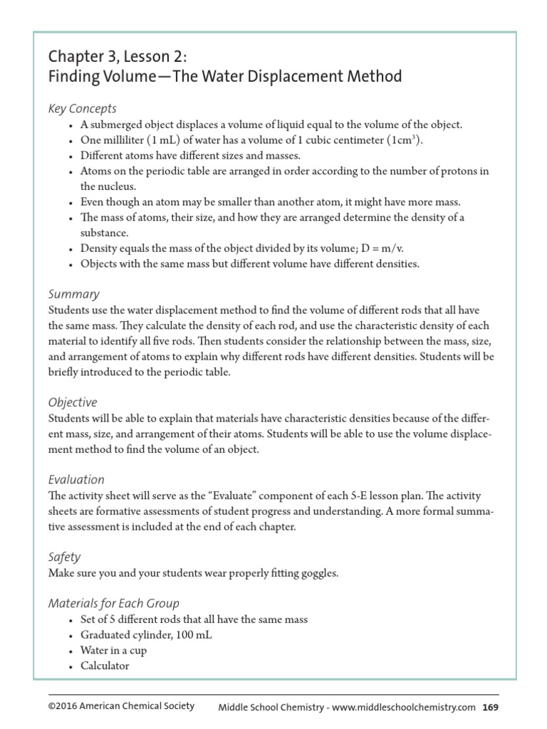 Chapter 3, Lesson 2: Finding Volume-The Water Displacement Method | PDF ...