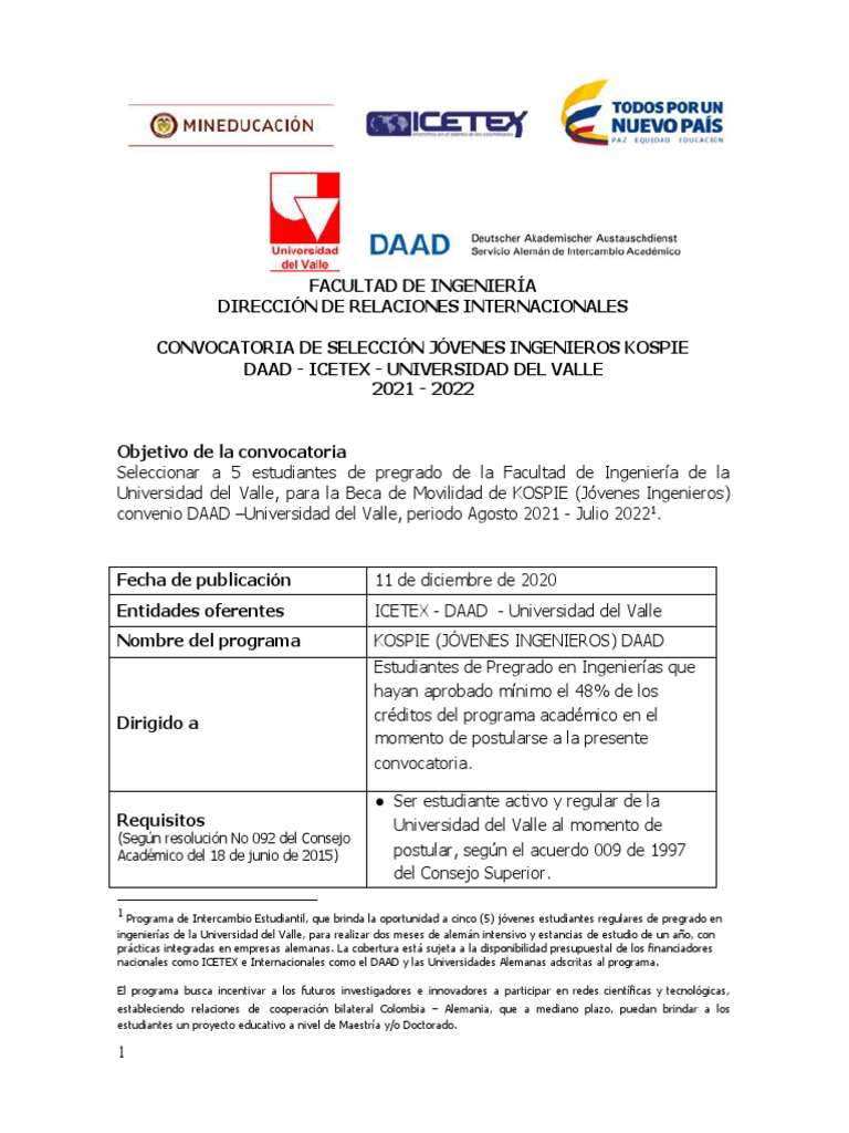 Selección Kospie 2021 - 2022 | PDF | Universidad | Ingeniería
