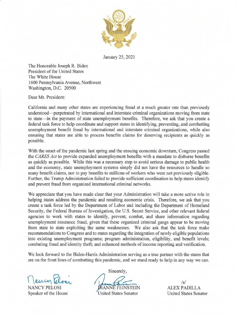 Feinstein-Padilla Letter To Biden | PDF
