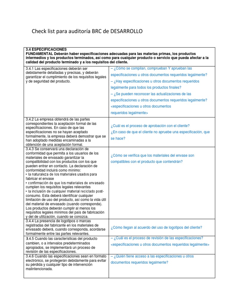Checklist Combinado BRC Pack-V2 | PDF | Producto (Negocio) | Calidad ...