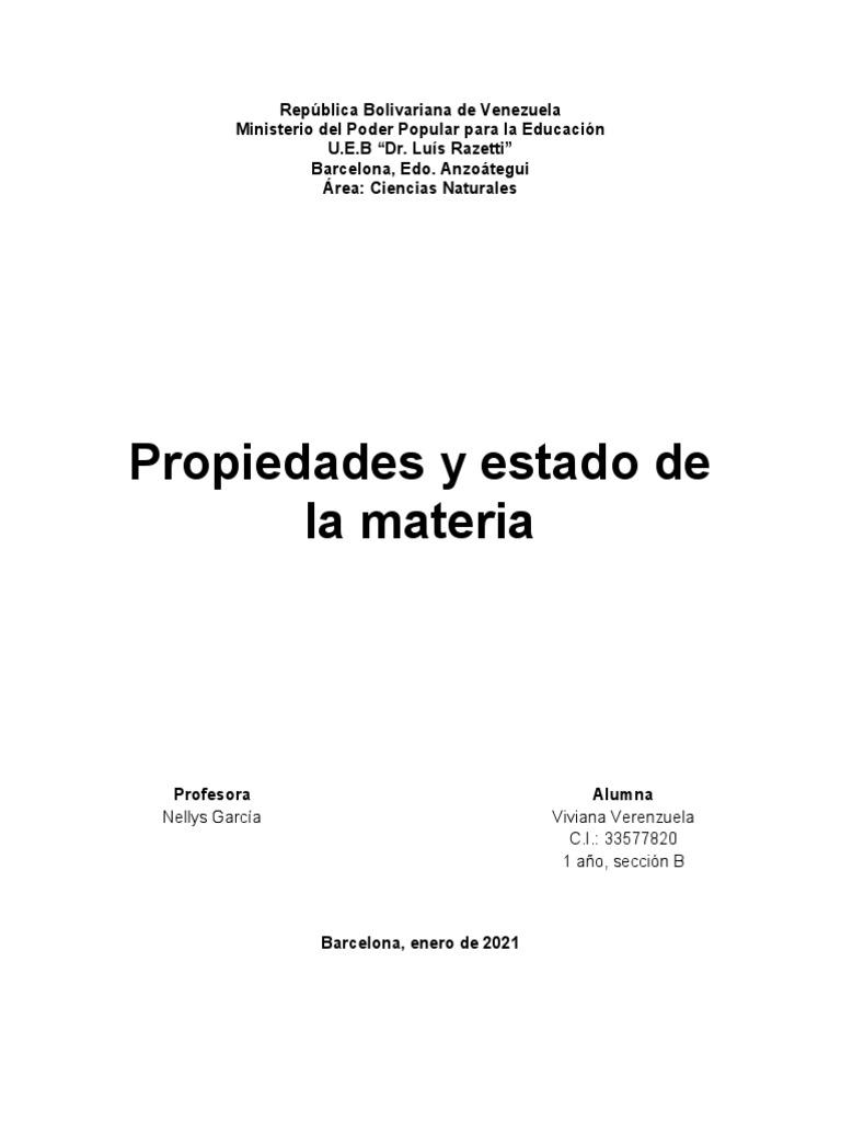 Ciencias Naturales - Tema 5 - Propiedades y Estado de La Materia ...
