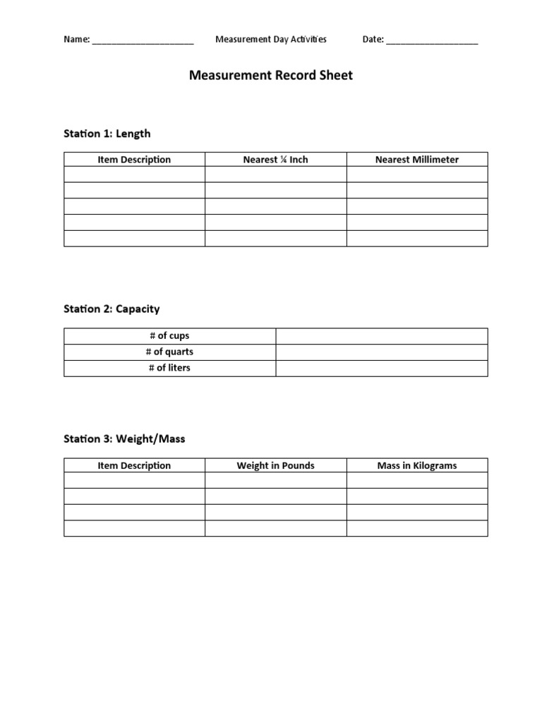 Measurement Record Sheet | PDF | Law
