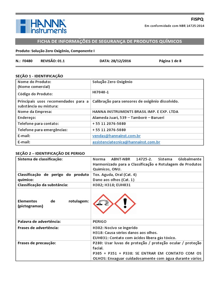Hi7040-1 Fispq | PDF | Oxigênio | Química