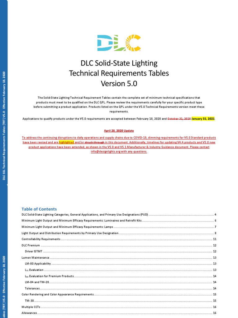 DLC Solid-State Lighting Technical Requirements Tables: April 28, 2020 ...