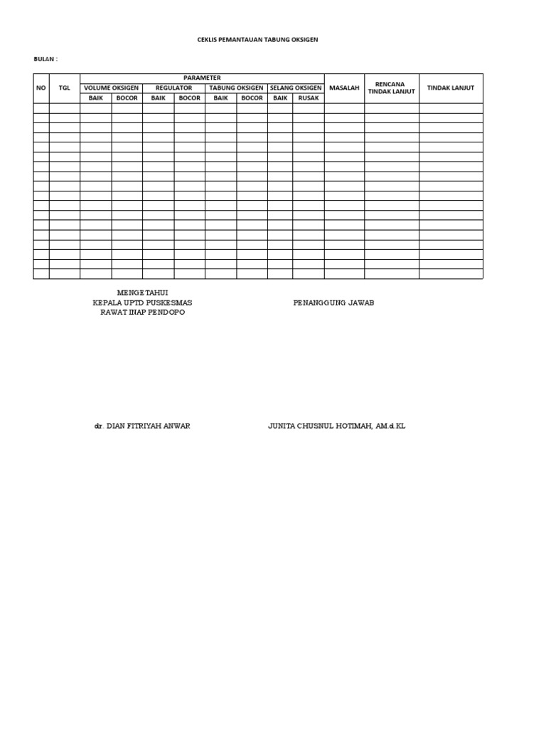 Checklist Tabung Oksigen | PDF