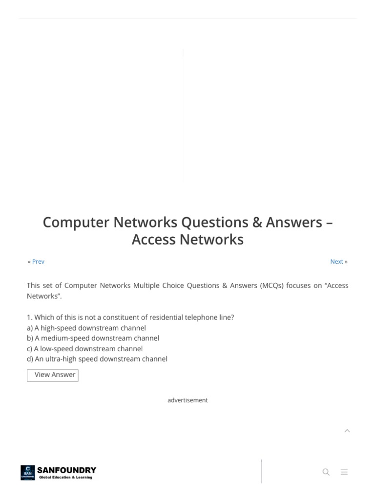 Access Networks - Computer Networks Questions & Answers - Sanfoundry ...