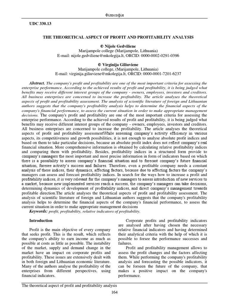 The Theoretical Aspect of Profit and Profitability Analysis | PDF ...