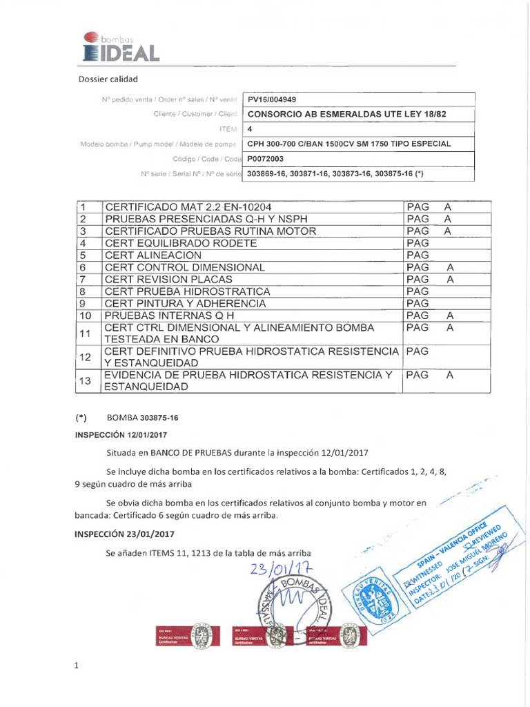 DOSSIER Calidad Inspecci+ N Bombas Ideal 2 | PDF