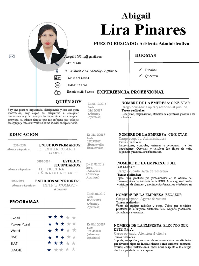 Curriculum Vitae Asistente | PDF | Business