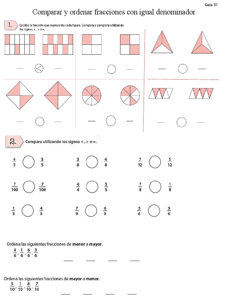 Comparar y ordenar fracciones | PDF