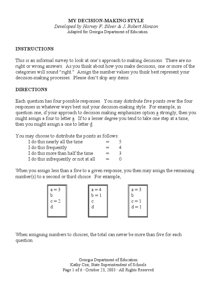 Decision Making Style Inventory | PDF | Choice | Decision Making
