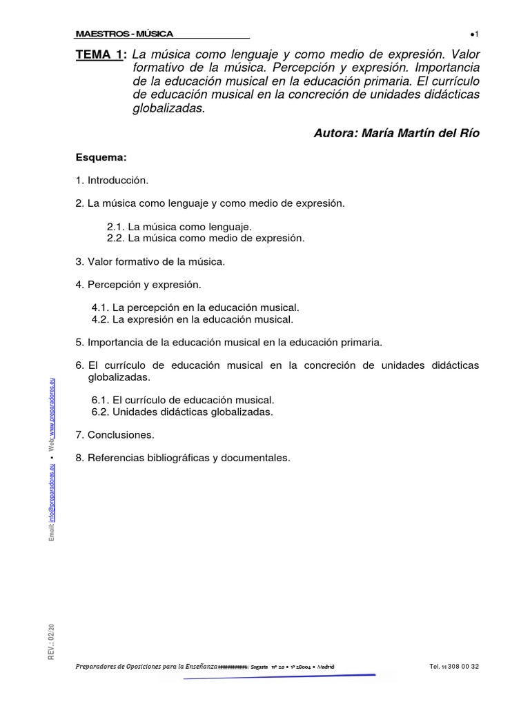 Temario Oposiciones Música Primaria | PDF | Plan de estudios ...