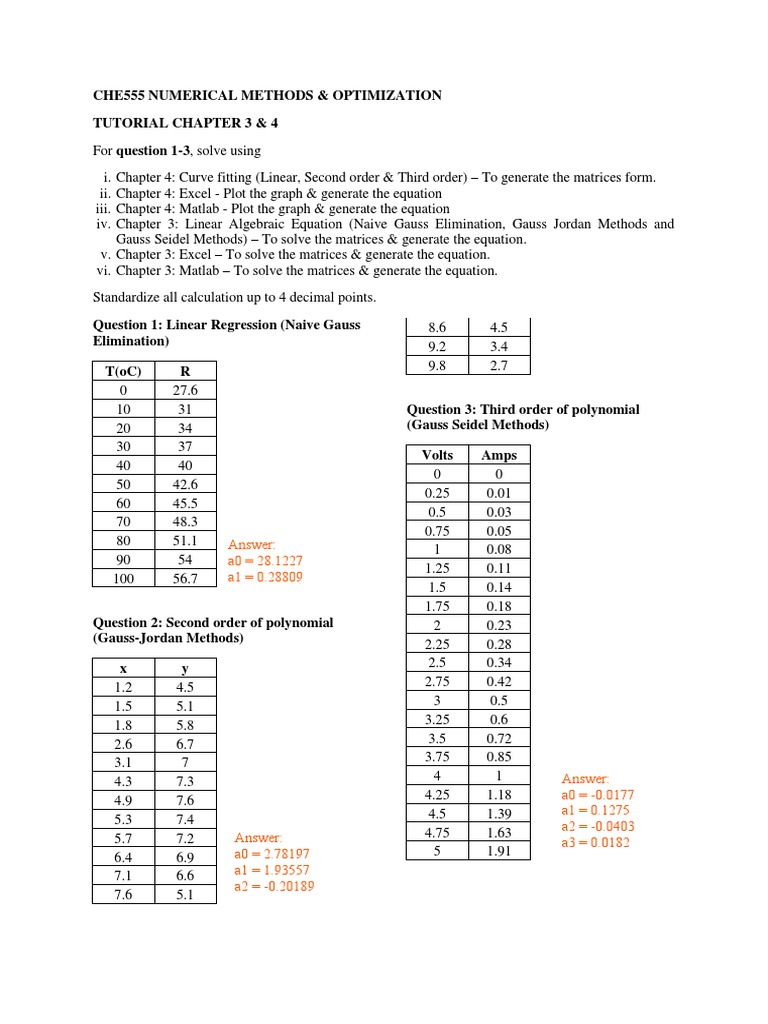Numerical Methods & Optimization Tutorial | PDF | Equations | Matrix (Mathematics)