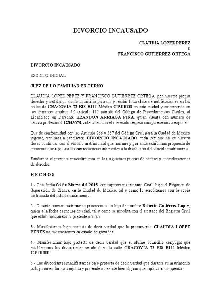 Formato Divorcio Incausado Y Convenio Pdf Divorcio Gobierno