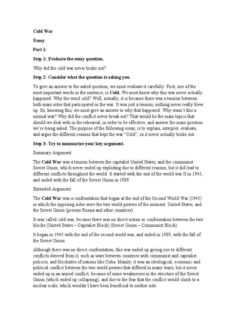 Cold War Essay: Step 1: Evaluate The Essay Question | PDF | Cold War ...
