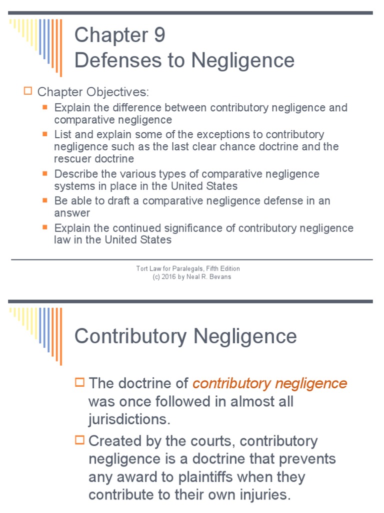 Defenses To Negligence: Chapter Objectives | PDF | Contributory ...