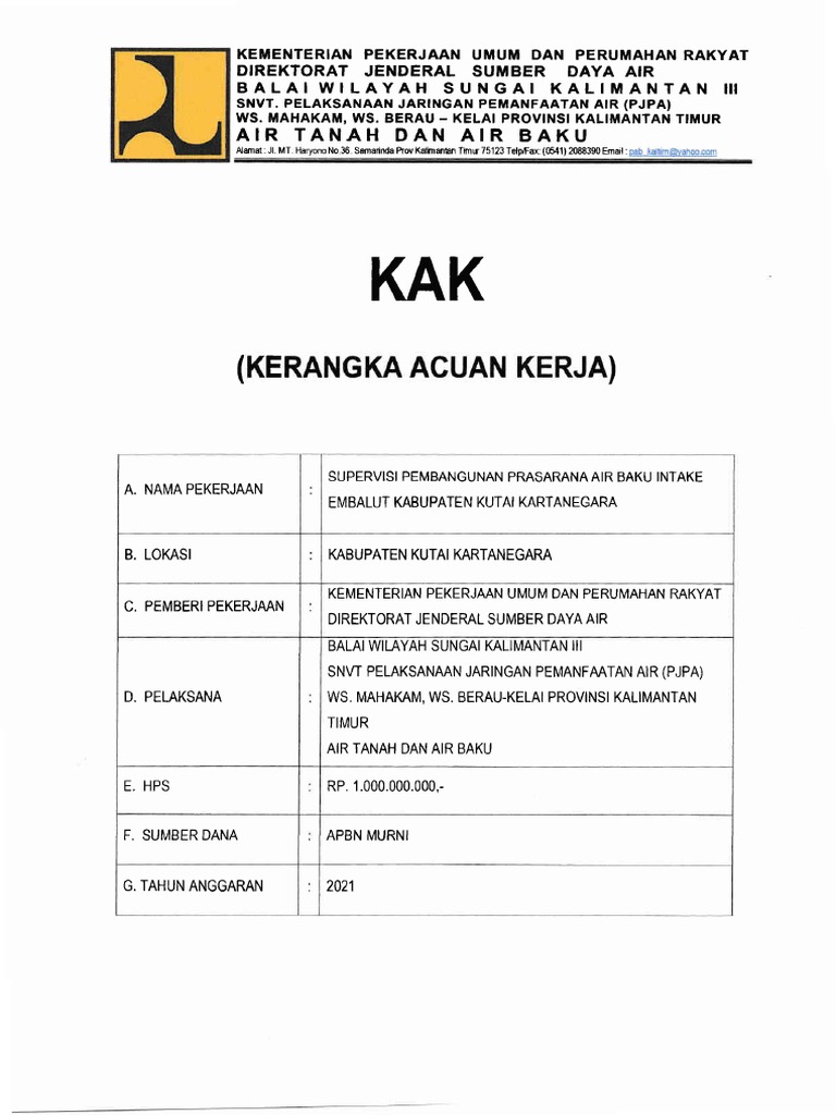 Kak SPV Intake Embalud 2021 | PDF | Teknologi & Rekayasa