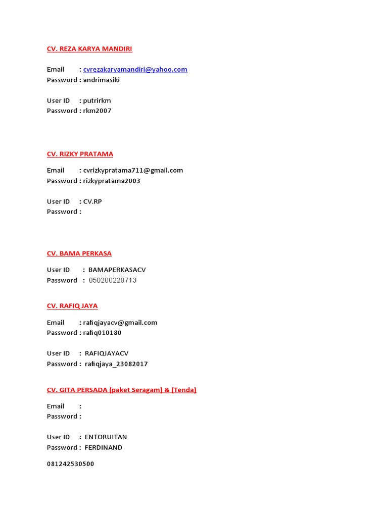 Password Perusahaan,. | PDF