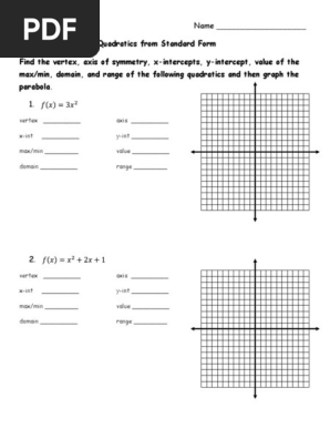 Graphing Parabolas In Standard Form Worksheet Pdf