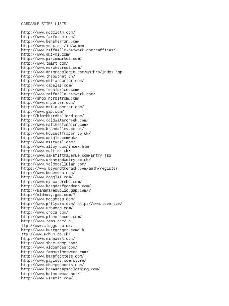 Cardable Sites Lists | PDF