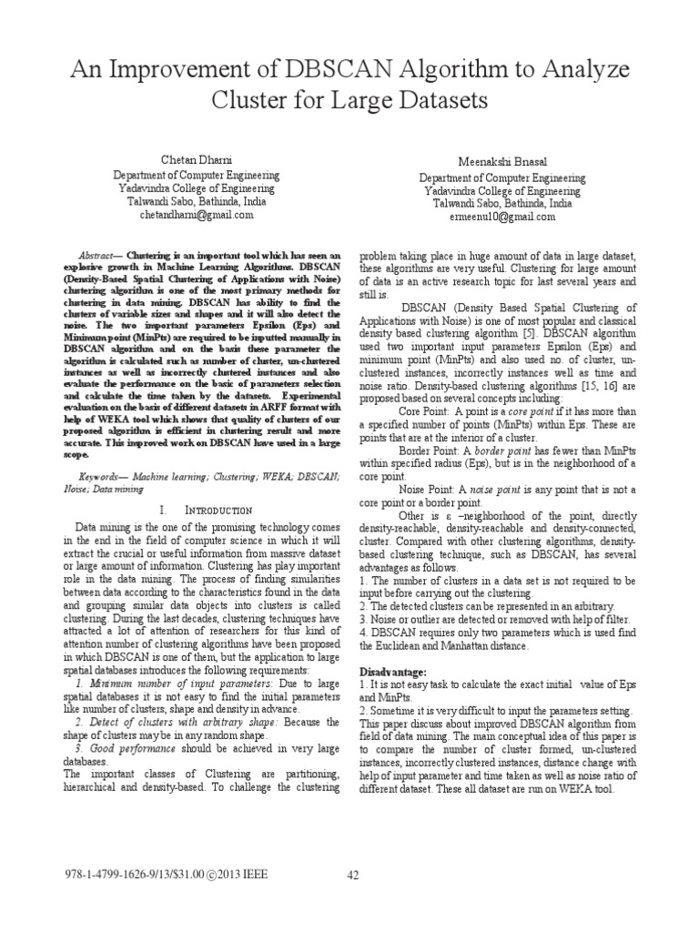 An Improvement of DBSCAN Algorithm To Analyze Cluster For Large Dataset | PDF | Cluster Analysis ...
