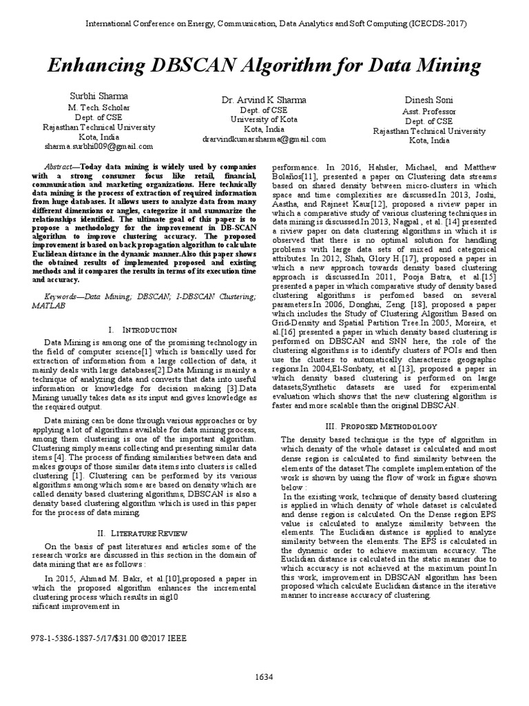 Enhancing DBSCAN Algorithm For Data Mining | PDF | Cluster Analysis | Data Mining