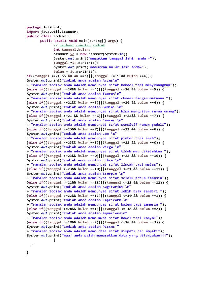 Zodiak Main Java | PDF