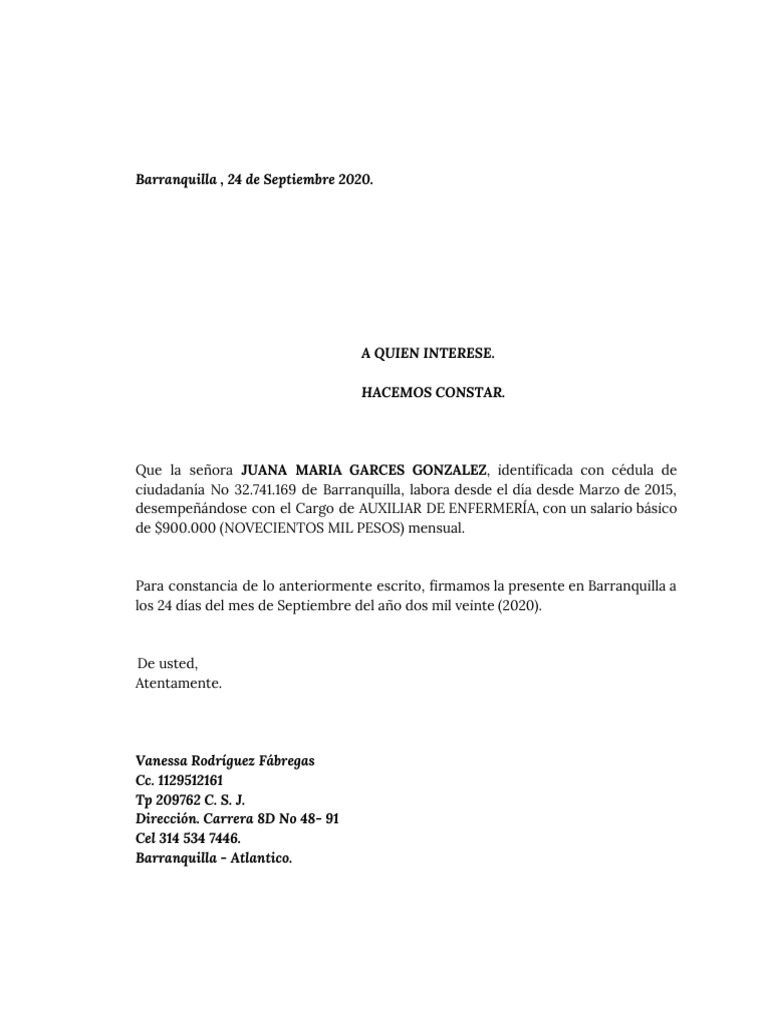 Carta Laboral Deudor | PDF