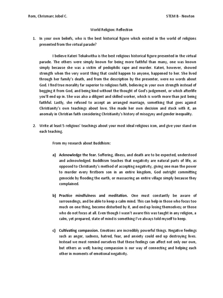 World Religion Reflection | PDF | Mindfulness | God