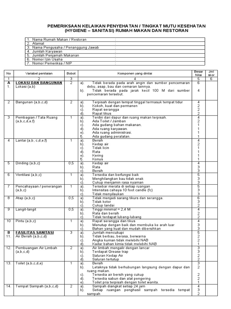 Form Rumah Makan Dan Restoran | PDF