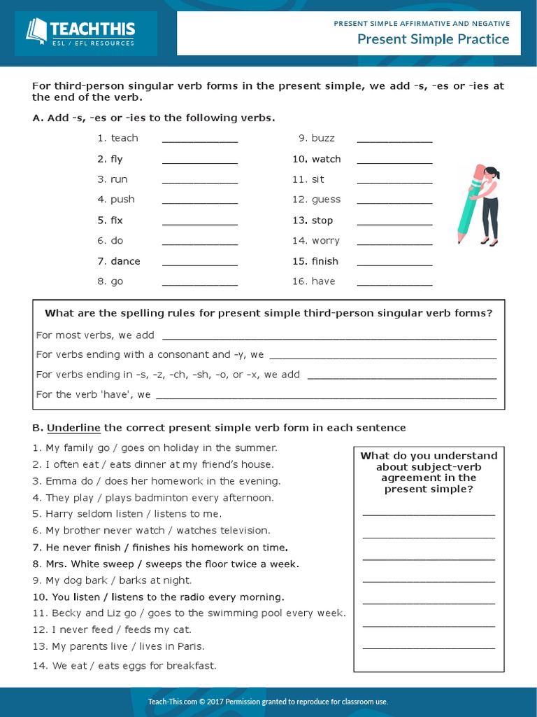 Esl / Efl Resources: Present Simple Affirmative and Negative | PDF ...
