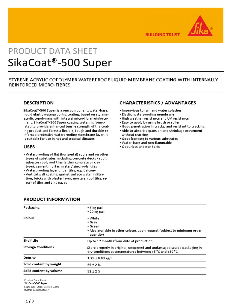 Sikacoat - 500 Super | PDF | Roof | Tile
