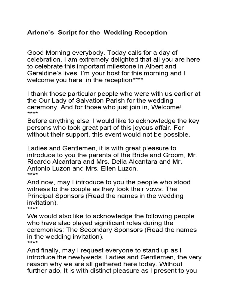 Emcee Script For A Wedding Reception - Docxy | PDF | Wedding | Social ...