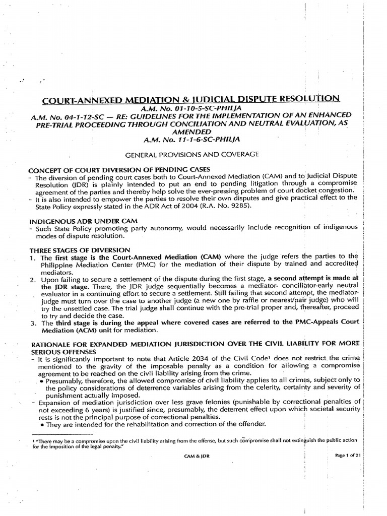 Court Annexed Mediation Judicial Dispute Resolution | PDF