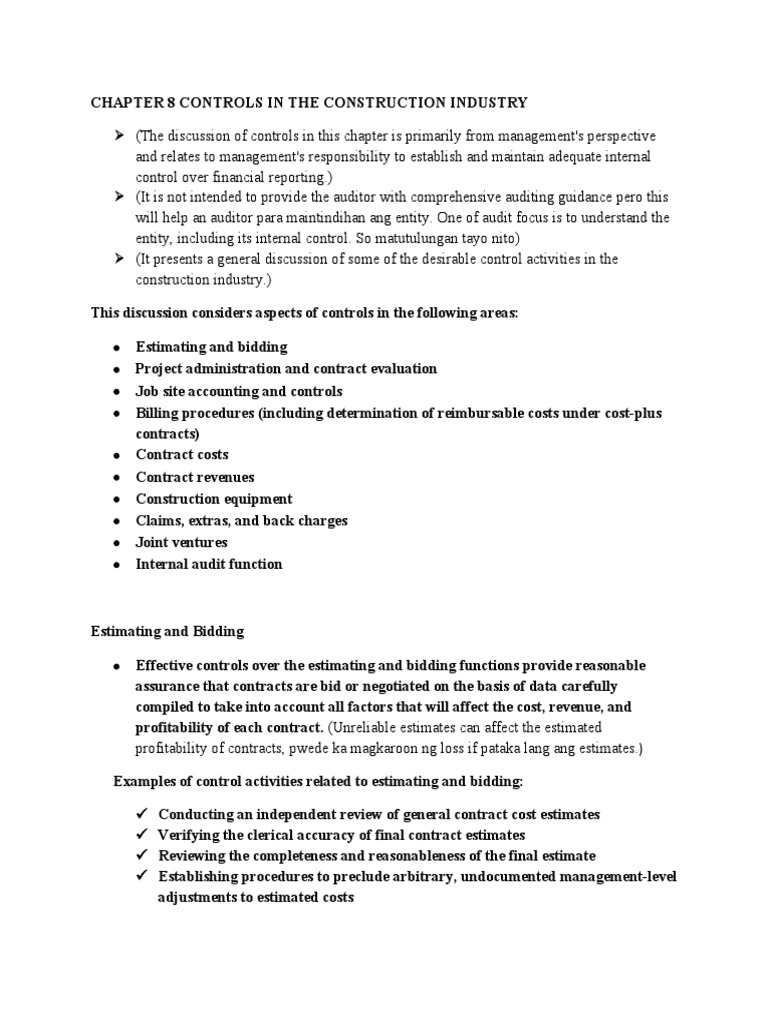 Chapter 8 Controls in The Construction Industry | PDF | Internal ...
