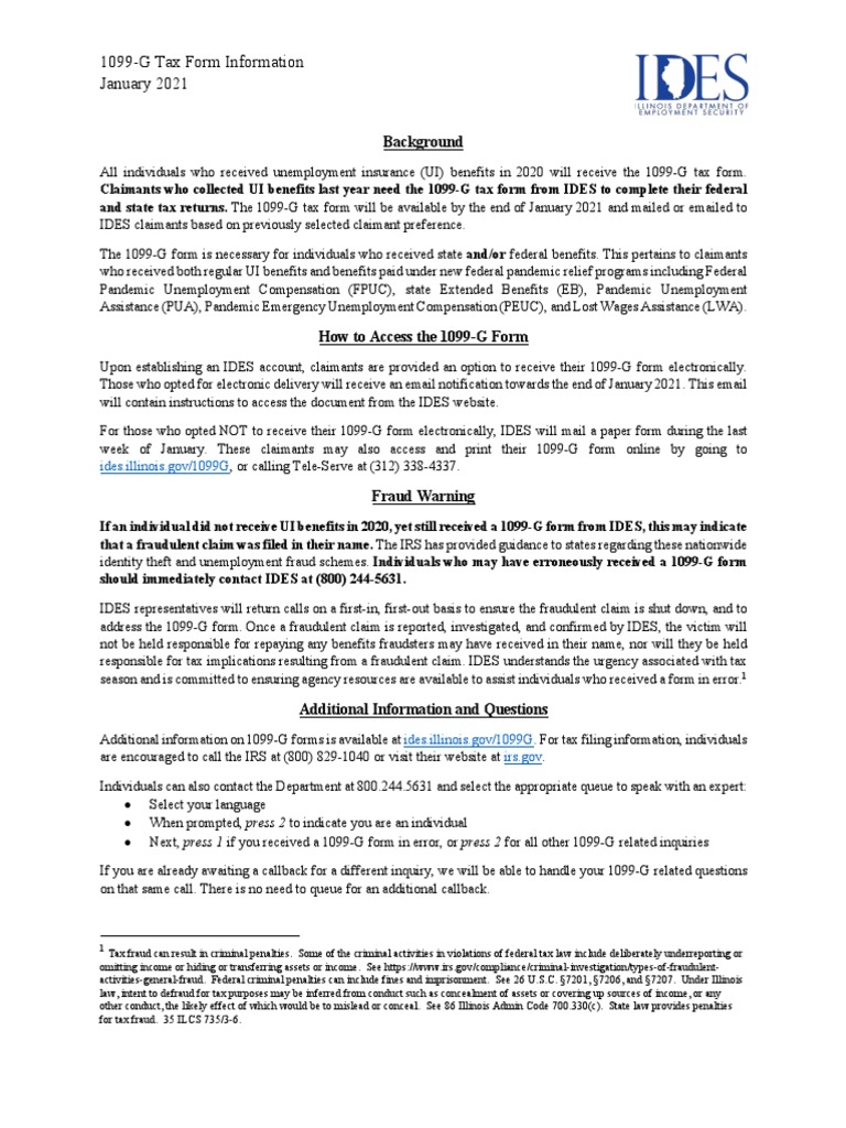 IDES 1099-G Information | PDF | Fraud | Unemployment Benefits